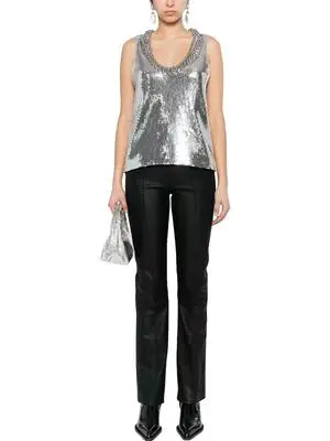 Rabanne Embellished Sequin Scoop Neck Top - Silver