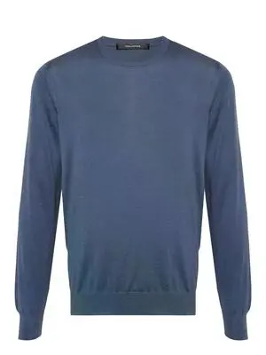Tagliatore Crew Neck Fine Knit Jumper - Blue