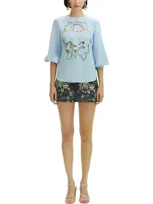 Oscar De La Renta English Rose Cut-out Georgette Blouse - Blue