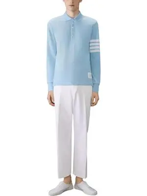 Thom Browne Three-stripe Long-sleeved Polo Shirt - Blue