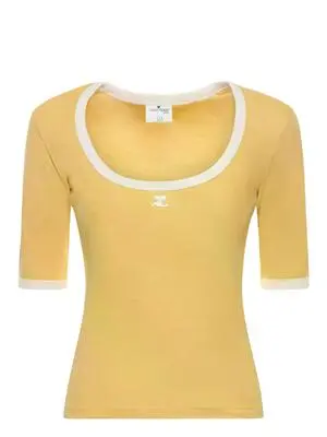 COURREGES Cotton T-shirt With Contrasting Trim - Yellow
