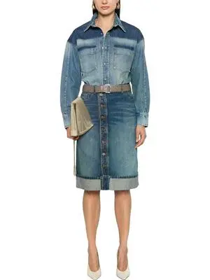 VICTORIA BECKHAM Victoria Beckham Indigo Blue Washed Denim Classic Collar Shirt