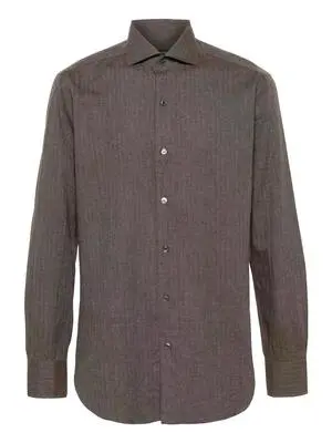BARBA NAPOLI Herringbone-pattern Shirt - Brown