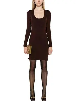 Saint Laurent Décolleté" Knit Mini Dress - Brown