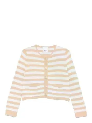ALLUDE Striped Crew Neck Cardigan - Neutrals