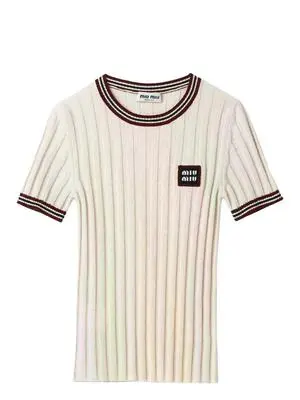 MIU MIU Miu Miu Ribbed Cashmere Logo Appliqué Top