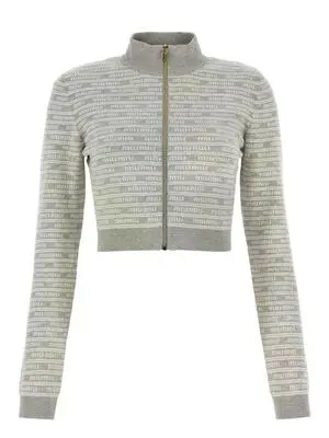 MIU MIU Miu Miu Cropped Intarsia-Logo Cardigan
