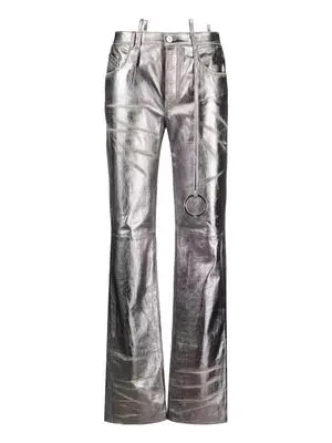 Attico Distressed Straight-leg Leather Trousers - Silver
