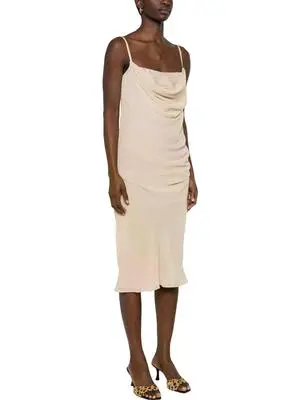 Attico Draped Midi Dress With Crystal Embellishment - Neutrals