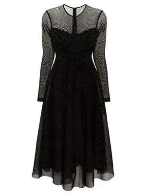 NISSA Studded Flared Midi Dress - Black