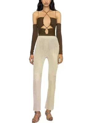 Nanushka High-waisted Ribbed Knit Trousers - Neutrals