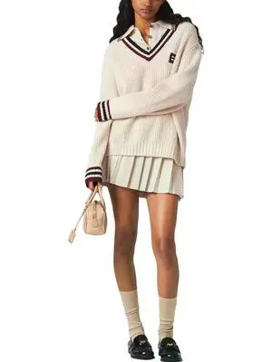 Miu Miu Stripe-trimmed Cashmere Jumper - Neutrals