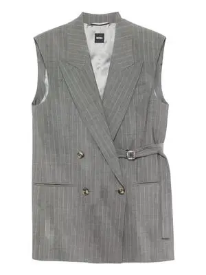 BOSS Sleeveless Pinstripe Double-breasted Waistcoat - Grey