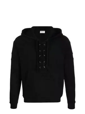 Saint Laurent Lace-up Organic-cotton Hoodie - Black