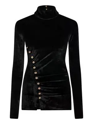 Rabanne Draped Velvet High Neck Top - Black