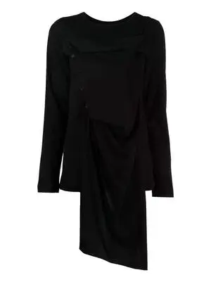 Yohji Yamamoto Cotton Asymmetrical Design Long Sleeve Top - Black