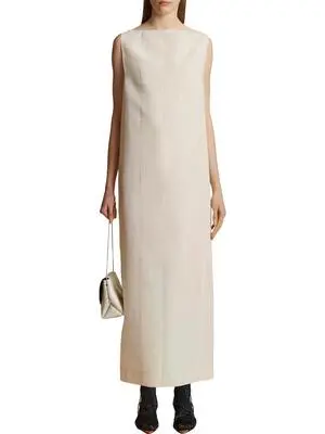 Khaite Boatneck Maxi Dress With Front Slit - Neutrals