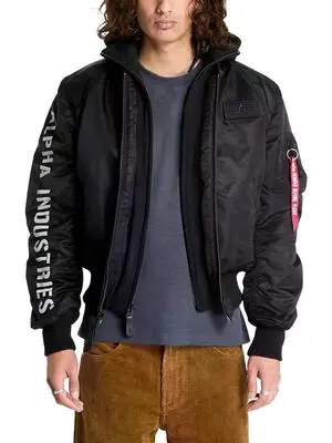 Alpha Industries Zip-up Bomber Jacket With Sleeve Pocket - Black