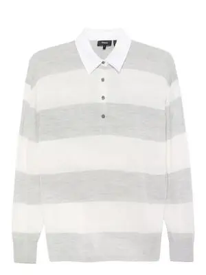 Theory Striped Long Sleeve Polo Top - Grey