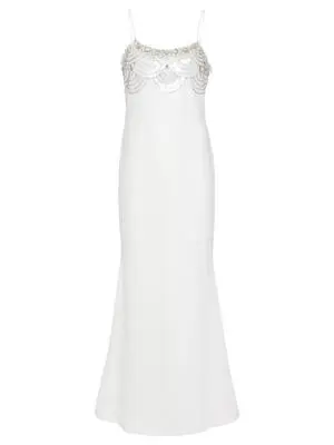 Amen Crystal Embellishment Crepe Maxi Dress - White