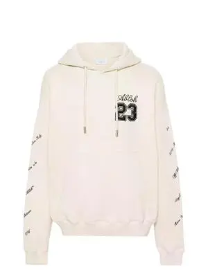 Off-White Embroidered-logo Cotton Hoodie - Neutrals