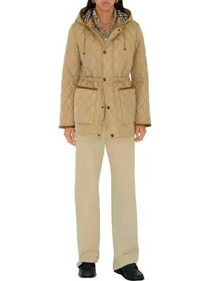 Burberry Quilted Parka With Check Lining - Neutrals