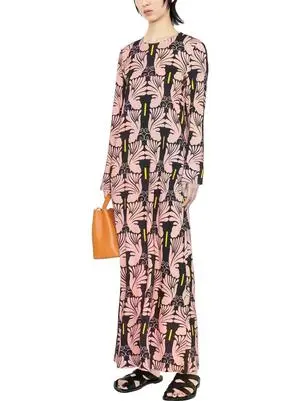 La DoubleJ La DoubleJ Graphic-Print Long-Sleeved Maxi Dress Pink