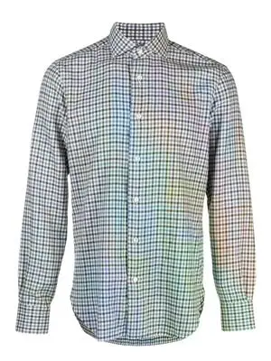 BARBA NAPOLI Fine-check Cotton Flannel Shirt - Blue