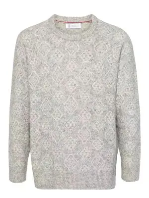 Brunello Cucinelli Brushed Intarsia-knit Jumper - Grey
