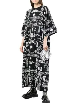 KTZ Graphic Print Kaftan - Black