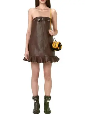 JW Anderson Padlock Detail Leather Mini Dress - Brown
