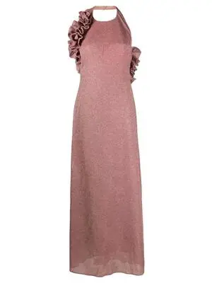 RAYANE BACHA Metallic Ruched Halterneck Maxi Dress - Pink
