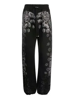 Amiri Crystal Embellished Bandana Print Cotton Track Pants - Black