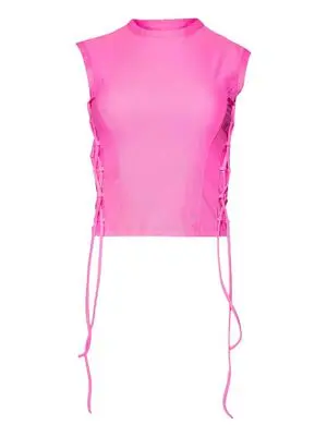 Vetements Sleeveless Crew Neck Lace-up Cropped Top - Pink