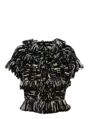 Sacai Fringed-edge Knitted Jacket - Black