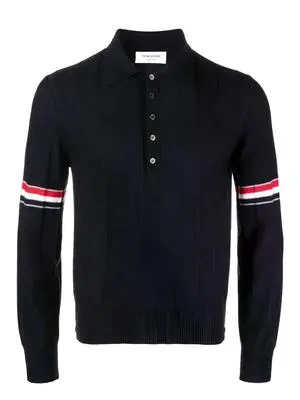 Thom Browne Rwb-stripe Knitted Polo Shirt - Blue
