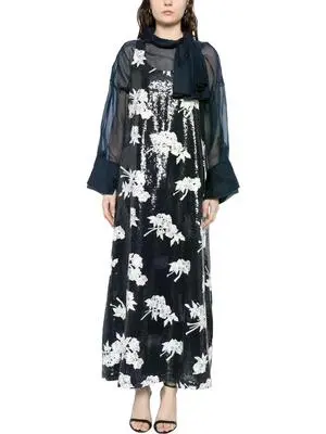 SHATHA ESSA Sequined Floral Embellished Maxi Dress - Black