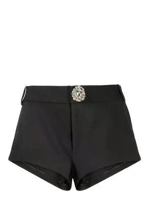 AREA Crystal-embellished Virgin Wool Mini Shorts - Black