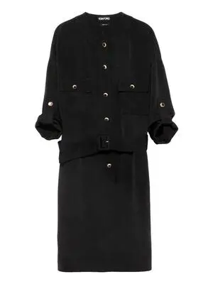 TOM FORD Textured Belted Mini Shirt Dress - Black