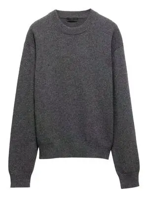 Prada Crew Neck Logo Patch Sweater - Grey