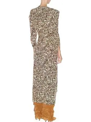 Isabel Marant Étoile Albini Midi Dress With Leopard Print And Draped Detailing - Brown