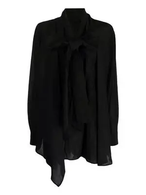 FORME D'EXPRESSION Long-sleeve V-neck Blouse With Knot Detailing - Black