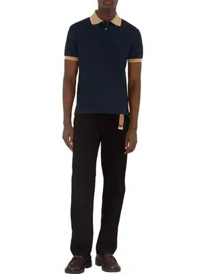 Burberry Logo Collar Cotton Polo Shirt - Blue