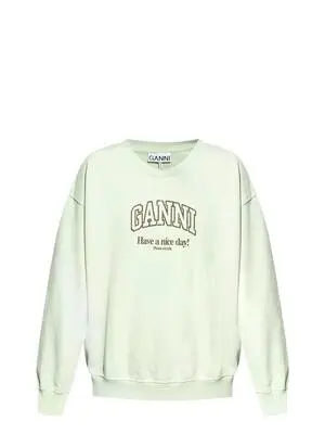 GANNI Logo-print Organic Cotton Sweatshirt - Green