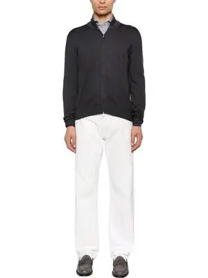 BARBA NAPOLI Virgin Wool Fine Knit Zip Cardigan - Grey