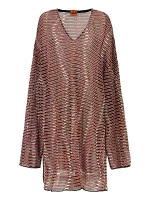 VITELLI Wave Jacquard V-neck Sweater - Brown