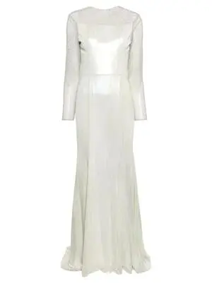 BAZZA ALZOUMAN Rhinestone-embellished Fishtail Gown - Silver