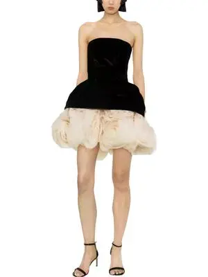 ANA RADU Petal-layered Velvet Mini Dress - Black
