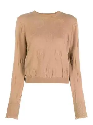 Pinko Logo Debossed Cashmere Crew Neck Top - Brown