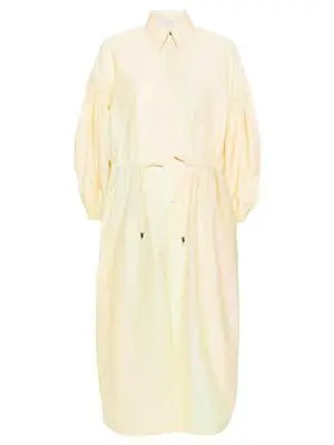Brunello Cucinelli Pastel Crinkled Balloon Sleeve Shirt Maxi Dress - Yellow